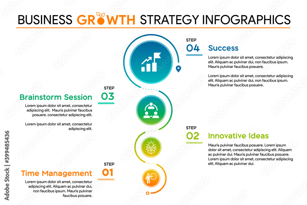 Business Growth Strategy Infographic Illustration. 4 Step Process for ...