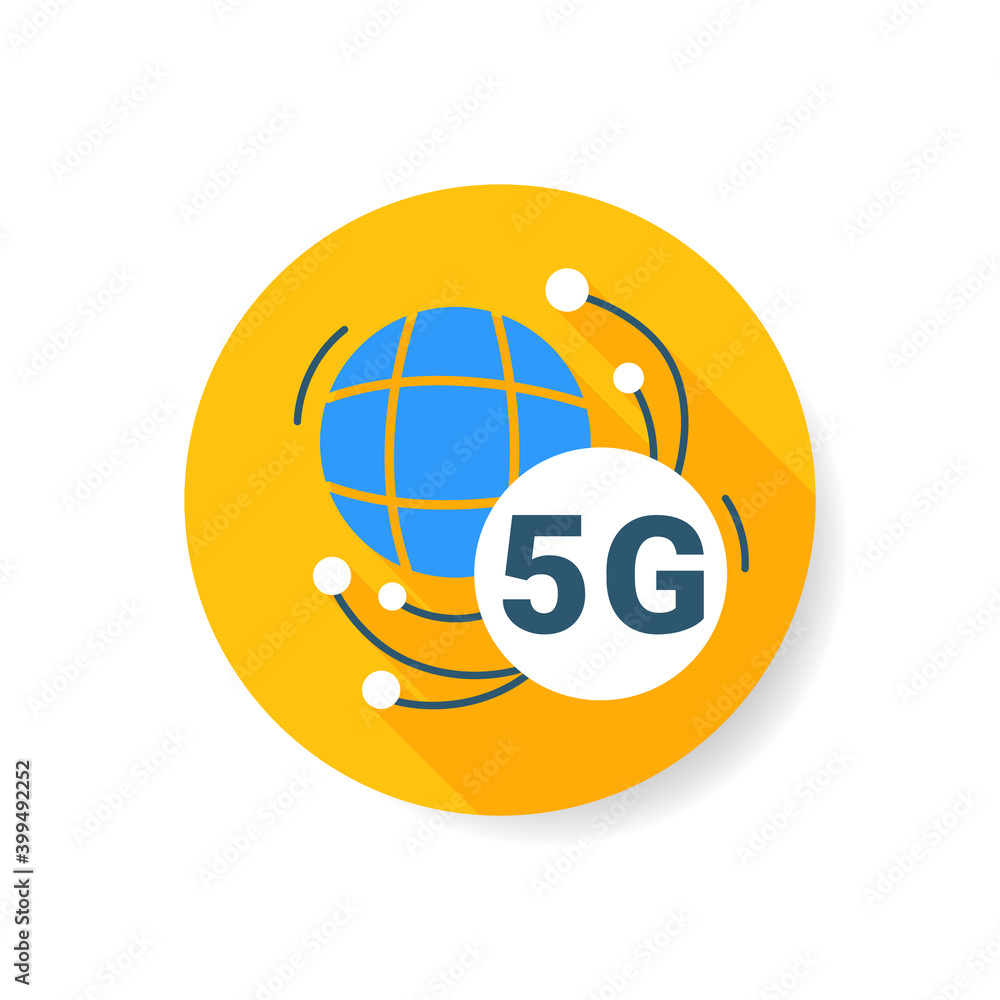 5g connecting flat icon. Global 5th generation internet connection sign ...
