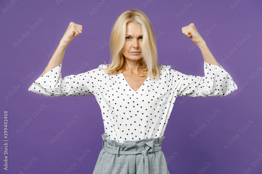 Strong serious elderly gray-haired blonde woman lady 40s 50s years old ...