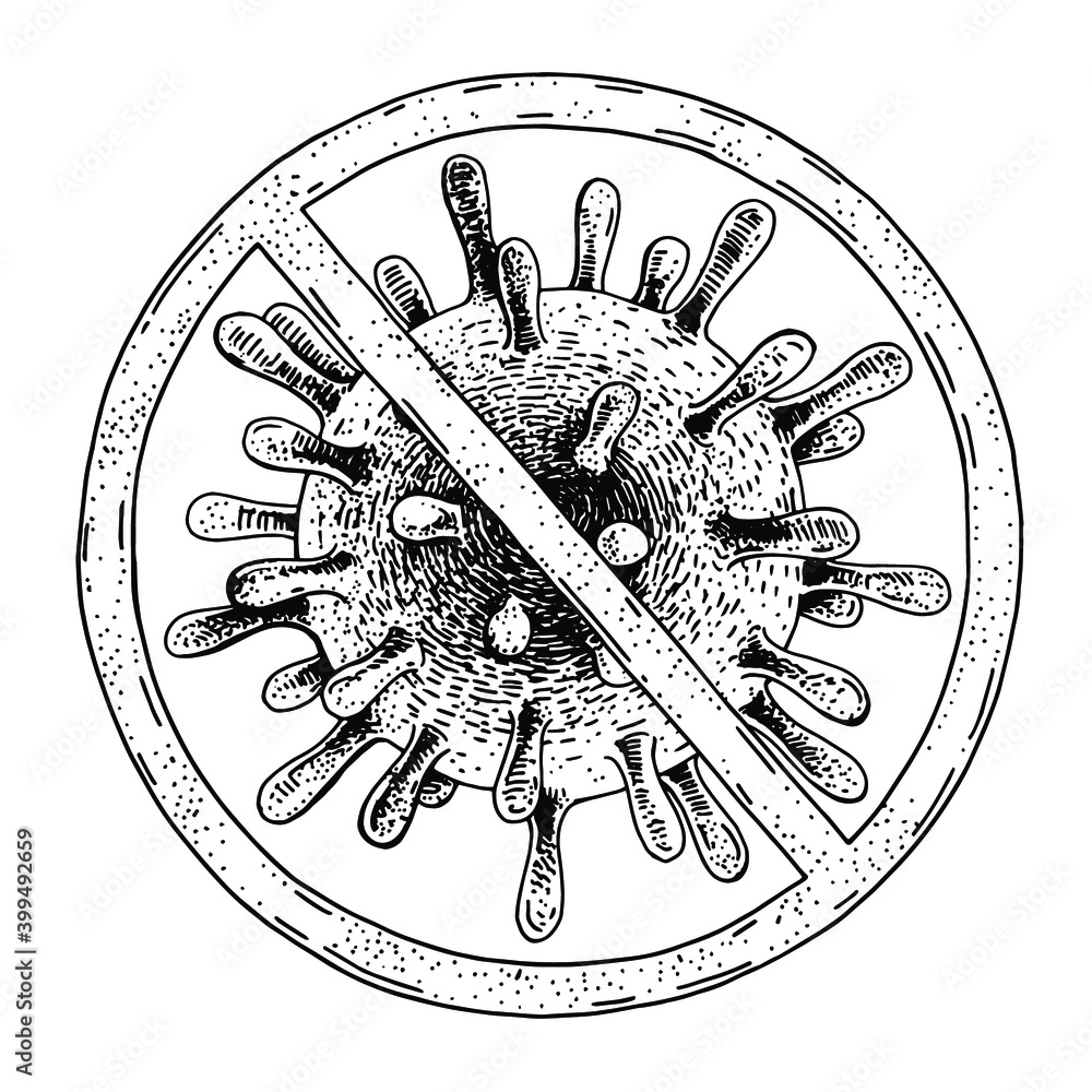 Vector stop sign for coronavirus. Caution COVID-19 flash. Warning sign of prohibition. Hand ...