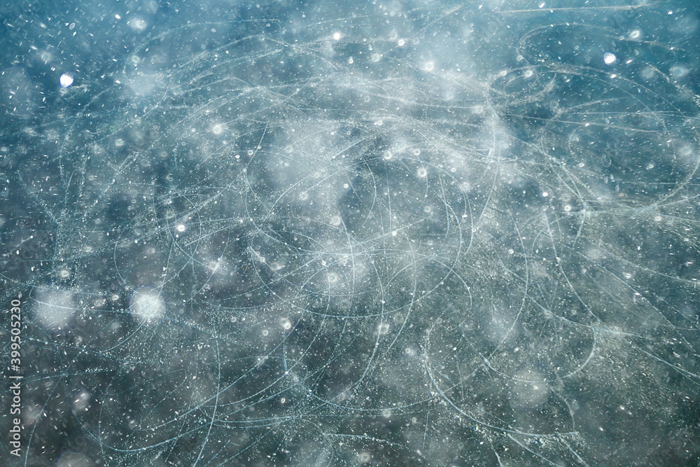 ice traces of skates texture, abstract background, top view aerial ...