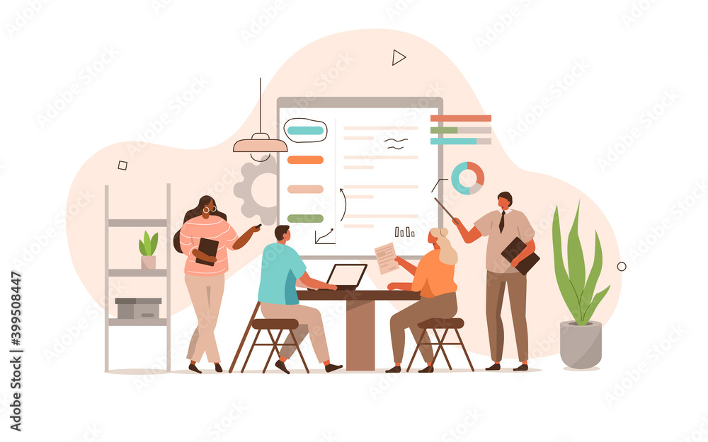 People Characters Meeting in Conference Room and Planning Project ...