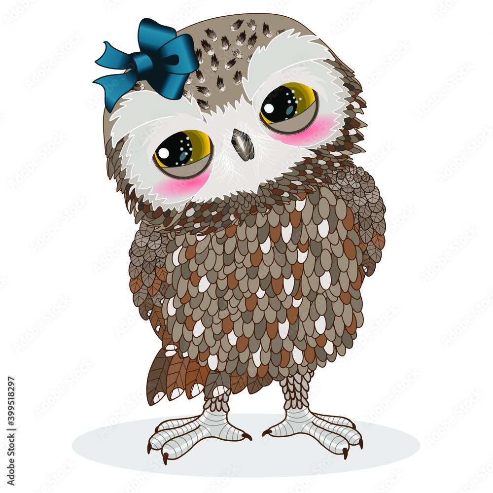Emoticon with a modest and shy owl who stands with his head bowed, and ...