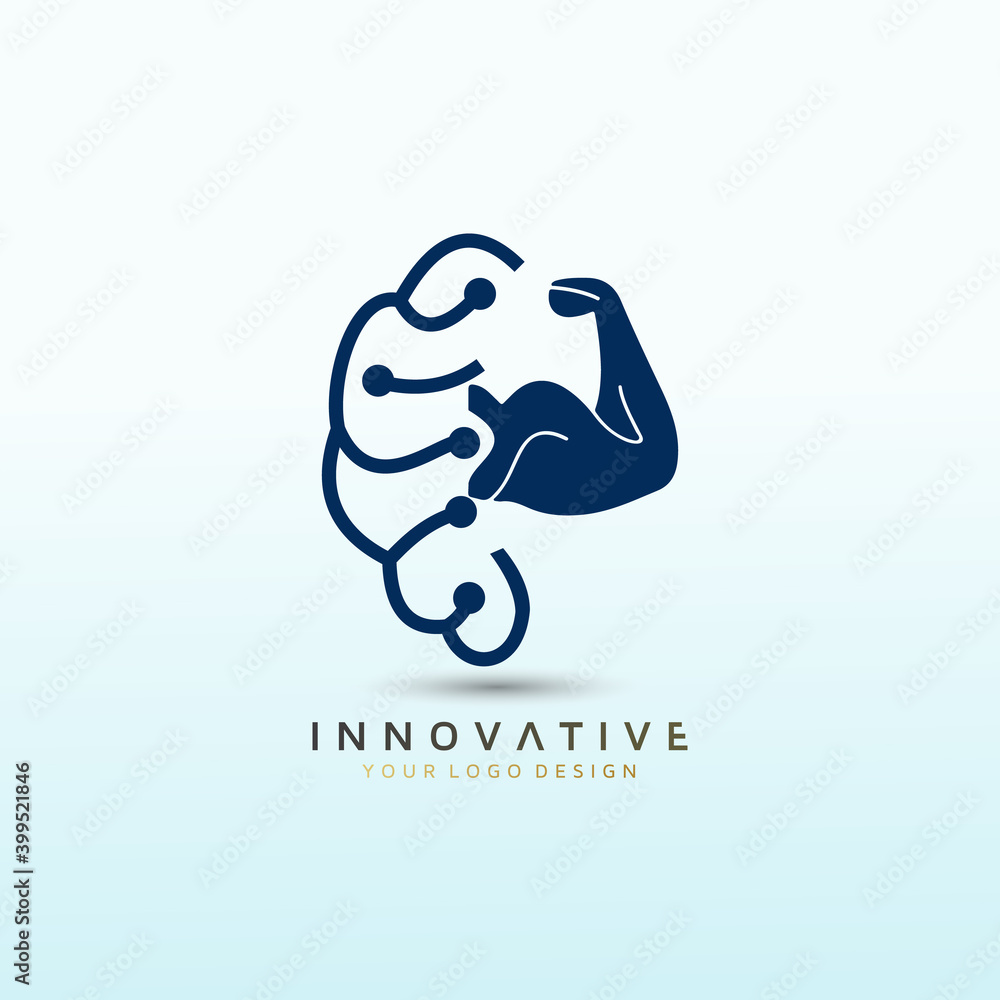 Brain icon fitness vector logo design, fitness logo design, dumbbell ...