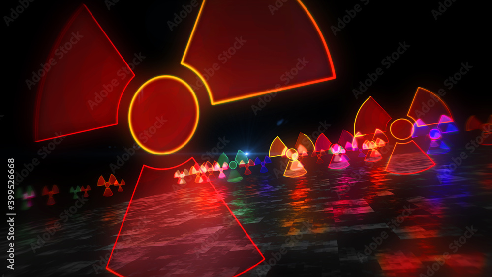 Nuclear warning symbol abstract neon 3d illustration Stock Illustration ...
