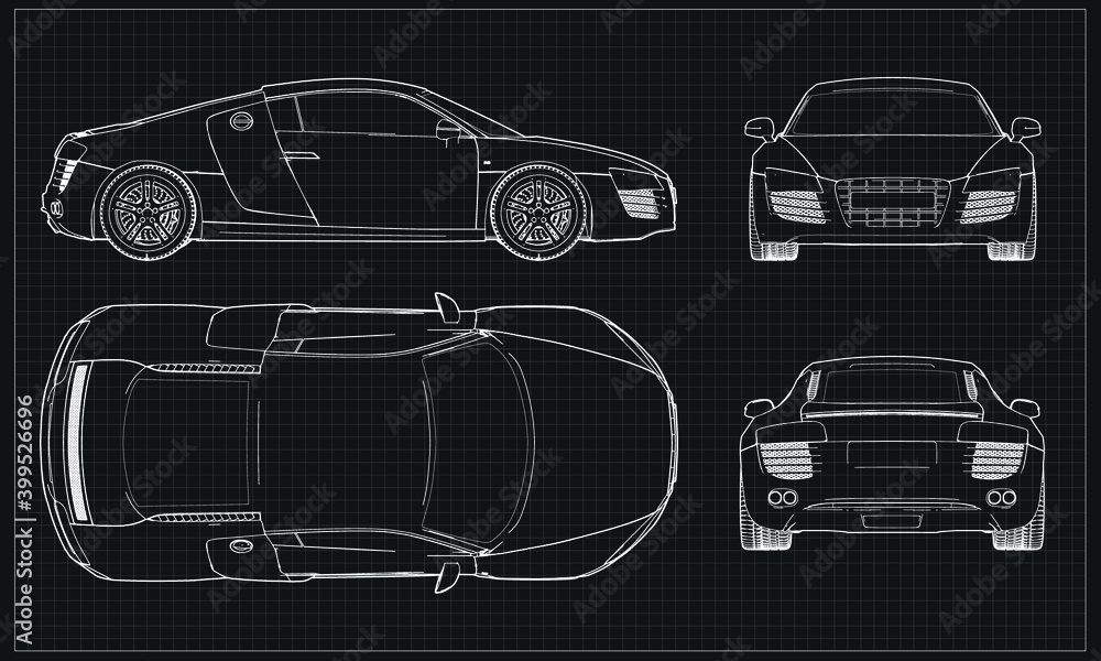 Sport Car Line Drawing Vector Blueprint in Black Stock Vector | Adobe Stock