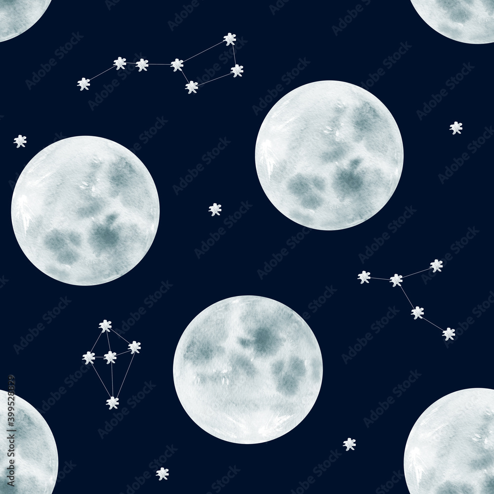 Moon phases seamless pattern. For decoration of postcards, print ...