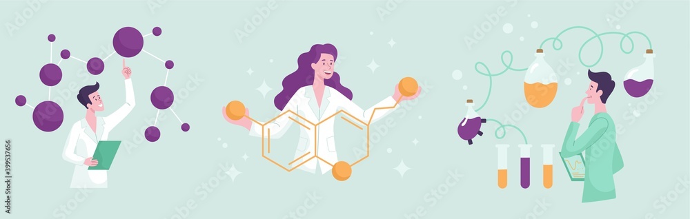 Scientific research abstract concept. Scientist characters conducting ...