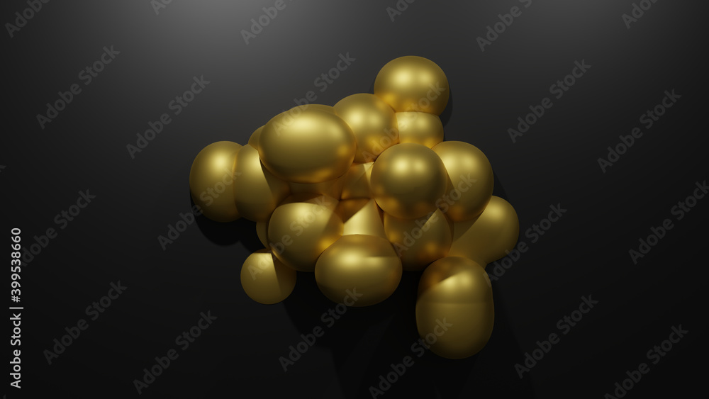 The 3D rendering picture of a group of gold bubble isolated on the ...