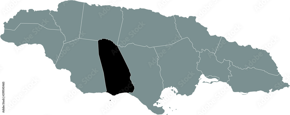 Black location map of Jamaican Manchester parish inside gray map of ...