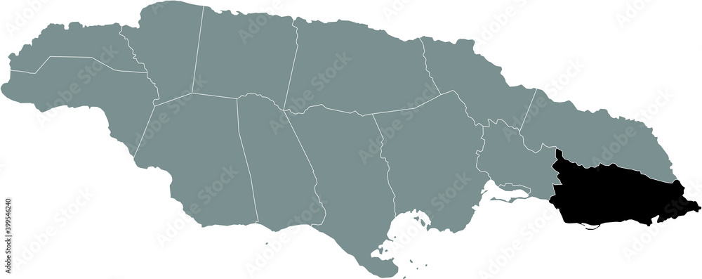 Black location map of Jamaican Saint Thomas parish inside gray map of ...