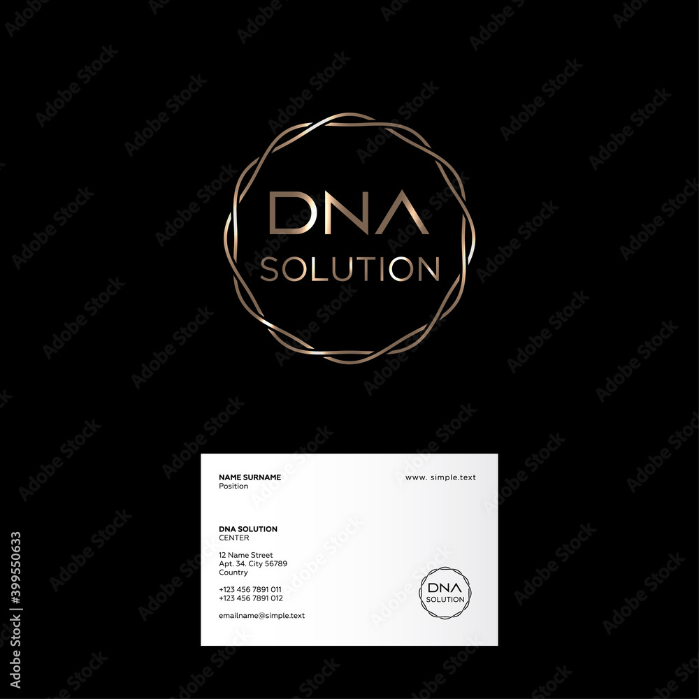DNA solution logo. DNA emblem. Double spiral as gold circle on a dark ...