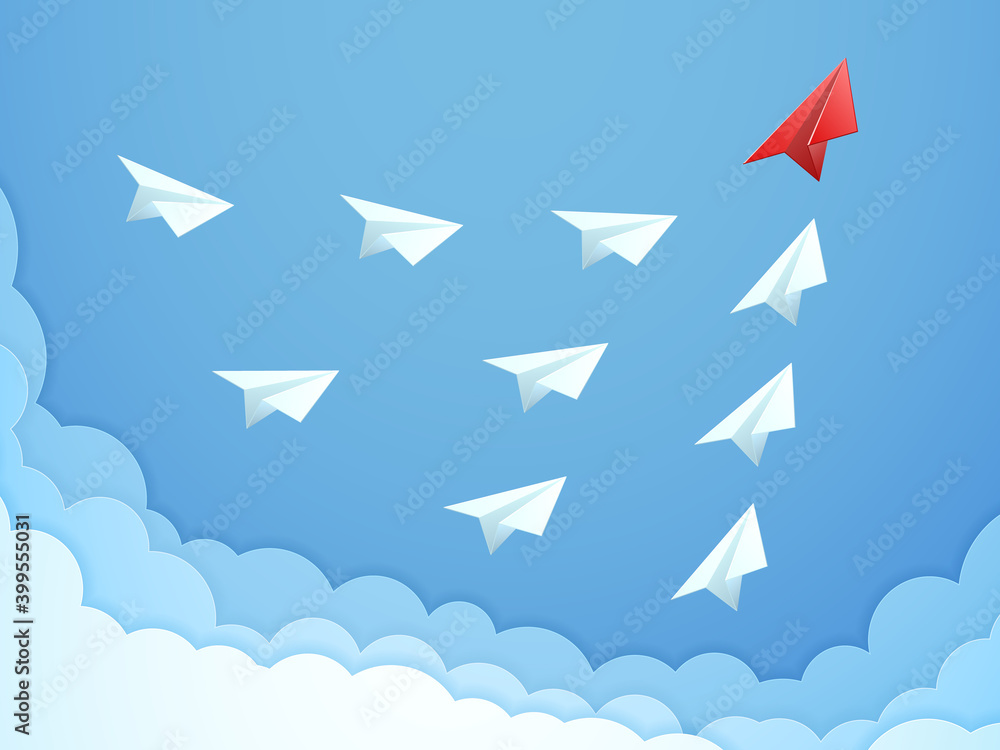 Paper plane leadership concept. Business teamwork, following leader ...