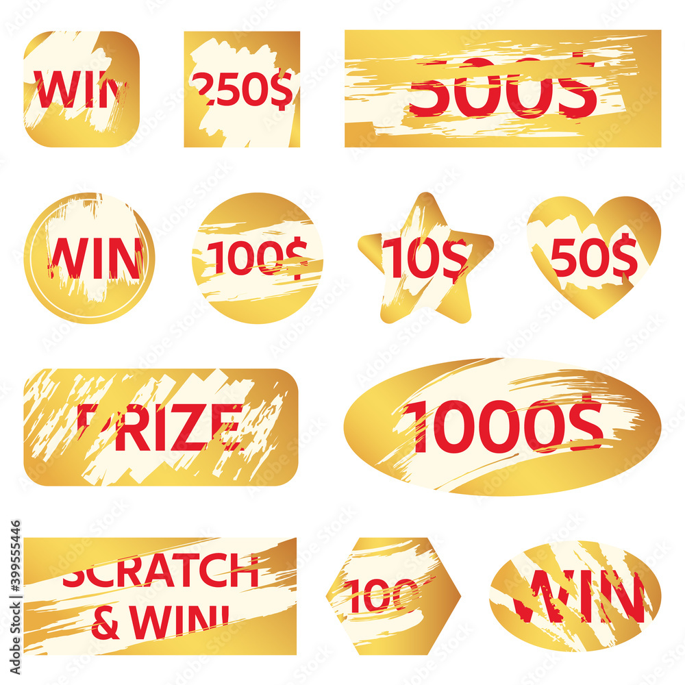 Vecteur Stock Scratch lottery card. Lottery win ticket, golden scratch ...