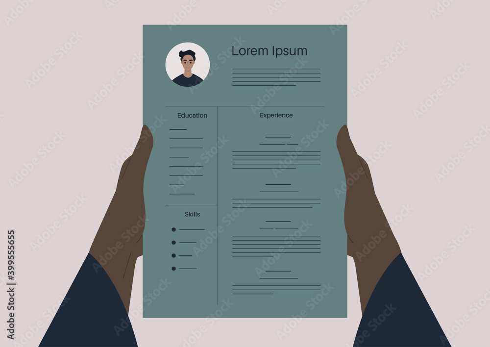 CV template, a personal perspective view of hands holding a resume ...