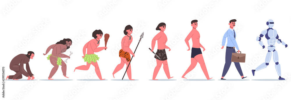 Human evolution. Male character development from monkey to caveman ...