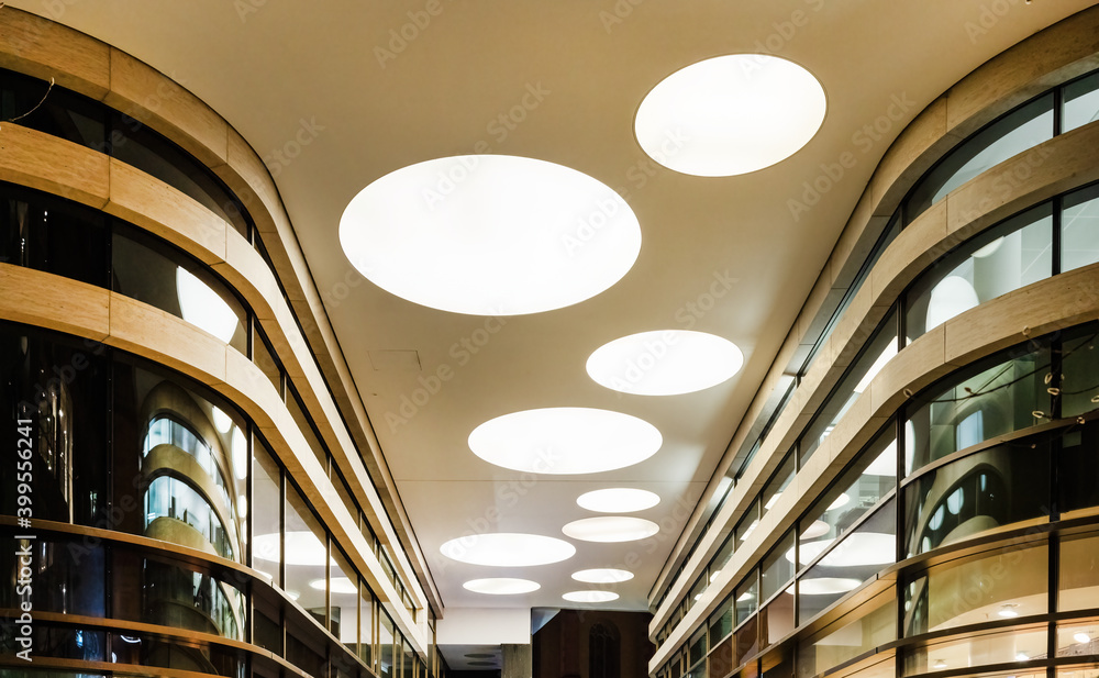 Modern ceiling lighting with round recessed lamps shopping arcade ...