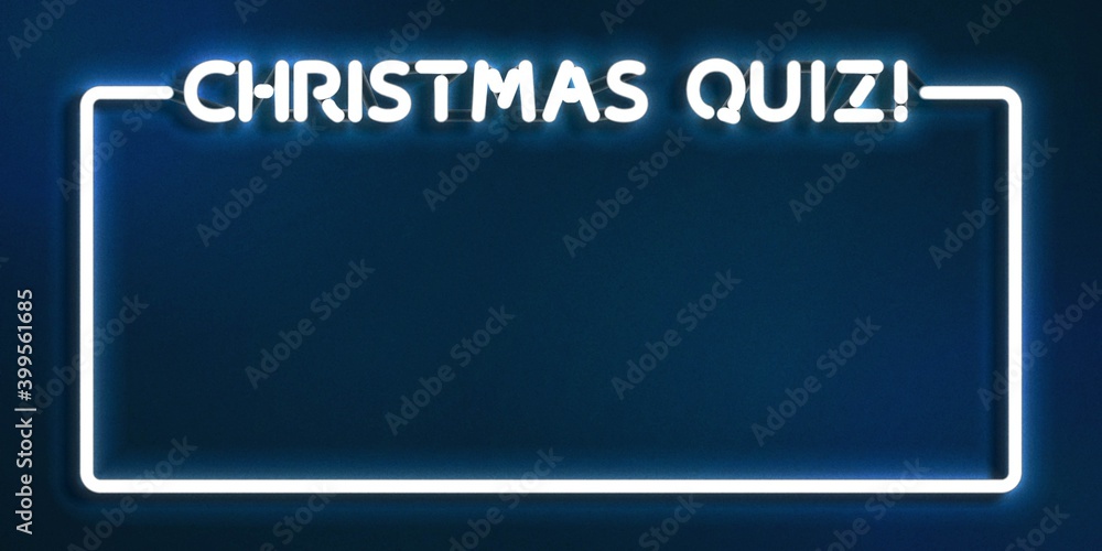 Vector realistic isolated neon sign of Christmas Quiz frame logo for ...