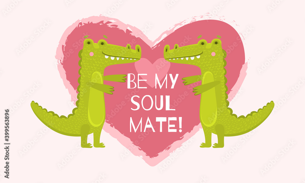 Two crocodile lovers greeting card for valentine s day. Cute card with ...