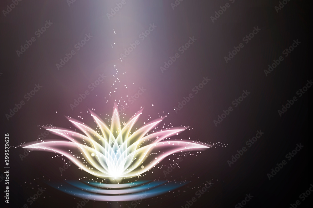 Sacred lotus symbol, flower symbol emitting light from all edges on a ...