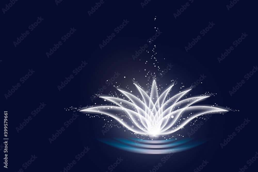 Sacred lotus symbol, flower symbol emitting light from all edges on a ...
