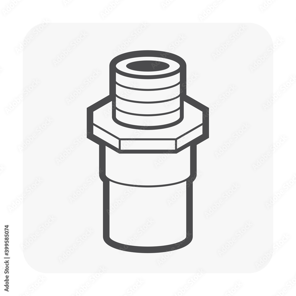 PVC or plastic pipe fitting vector icon. Adapter type consist of slip ...