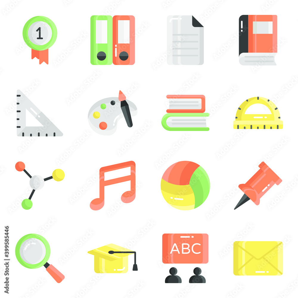 Education vector icons set, in flat design education, school ...