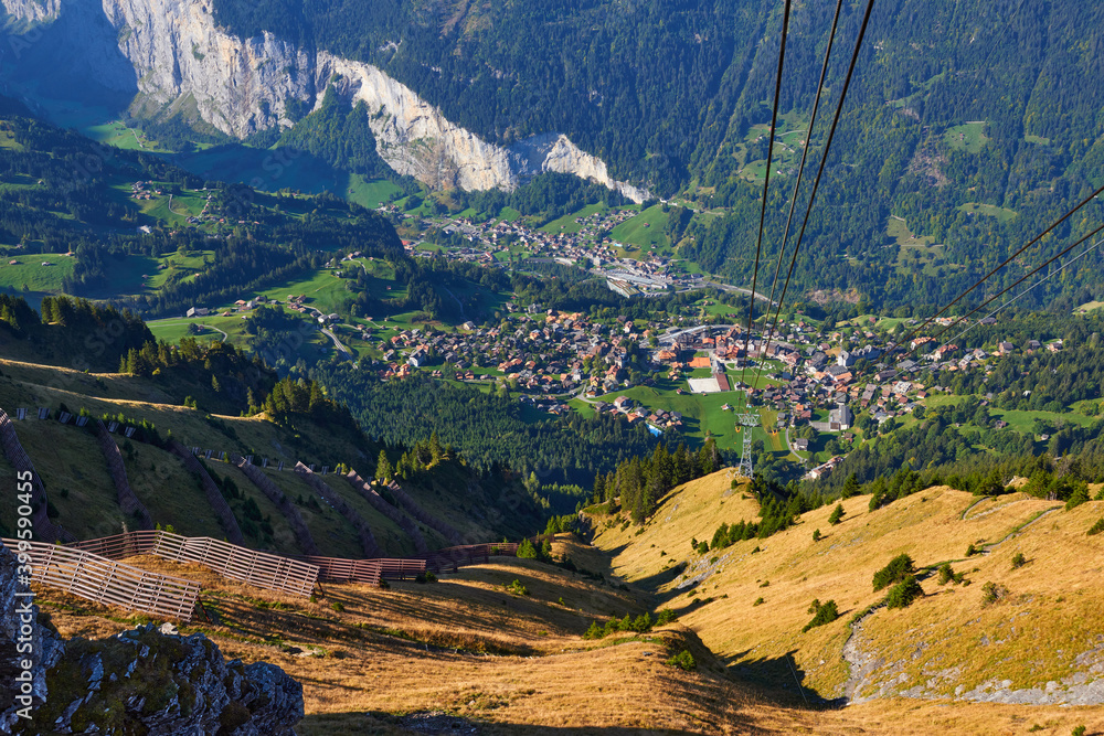 Autumn view of the Wengen village and Lauterbrunnen valley from ...