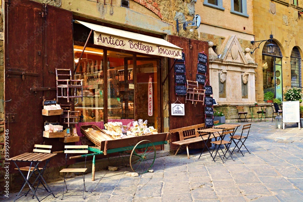 typical Tuscan food shop in the historic center of the city of Arezzo ...