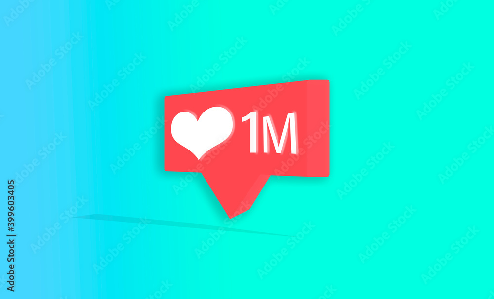 Three-dimensional social network icon in red, one million like ...