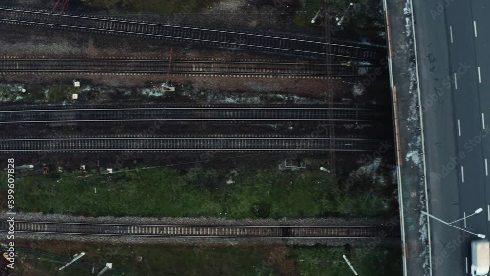 Railway Aerial Top View. Aerial birds eye overhead top down view of ...