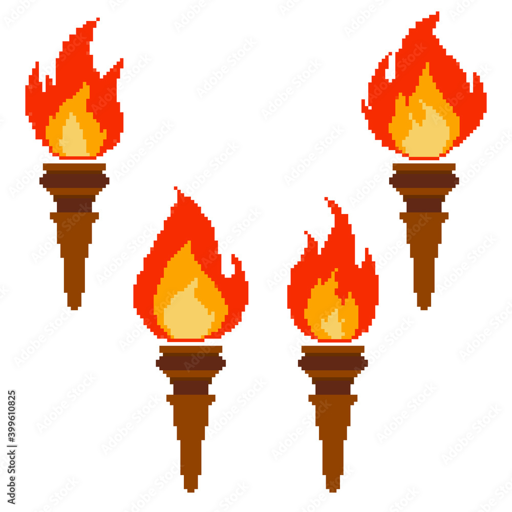 Set of pixel torch icon. Pixel art 8 bit Stock Vector | Adobe Stock
