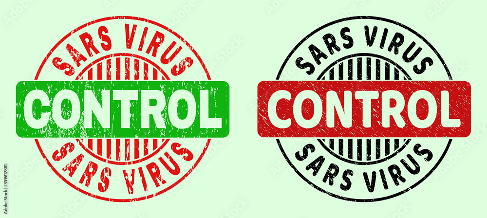 SARS VIRUS CONTROL bicolor round watermarks with grunged texture. Flat ...