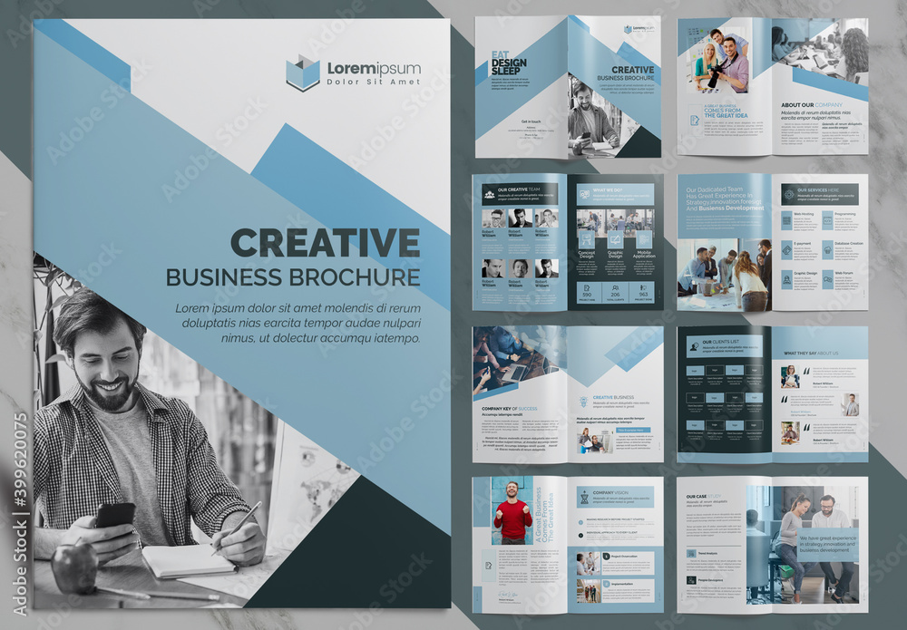 Corporate Business Brochure in Light Blue Layout Stock Template | Adobe ...
