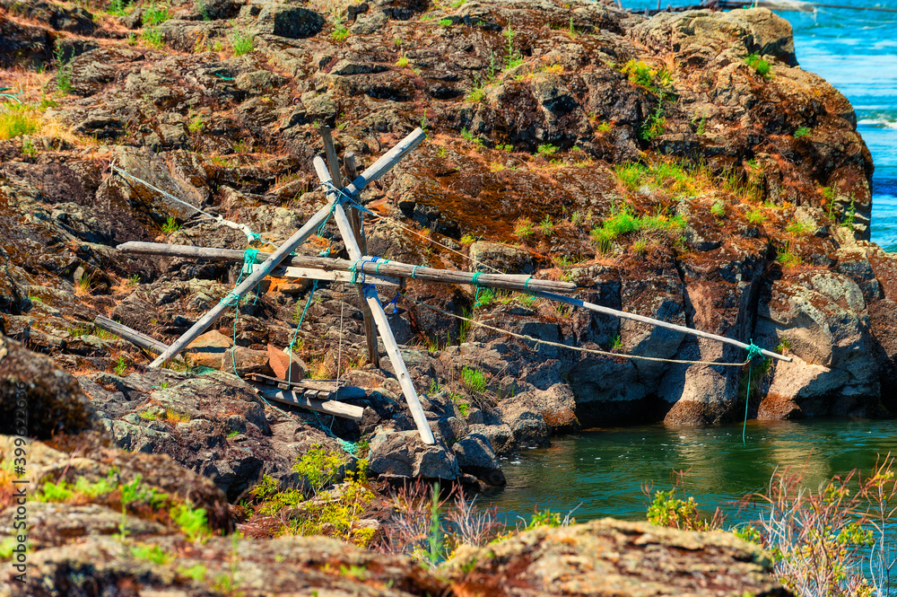 Native American Fishing Platform in The Columbia River Gorge Stock ...