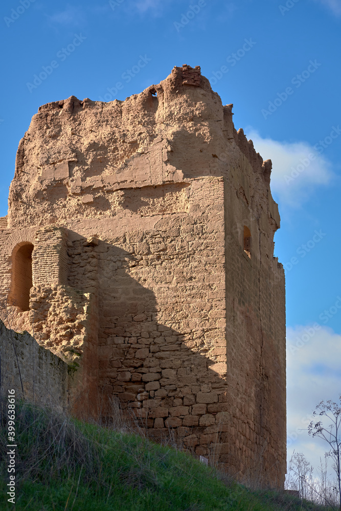 Muslim castle ruins in the village of Valderas in the region of Tierra ...