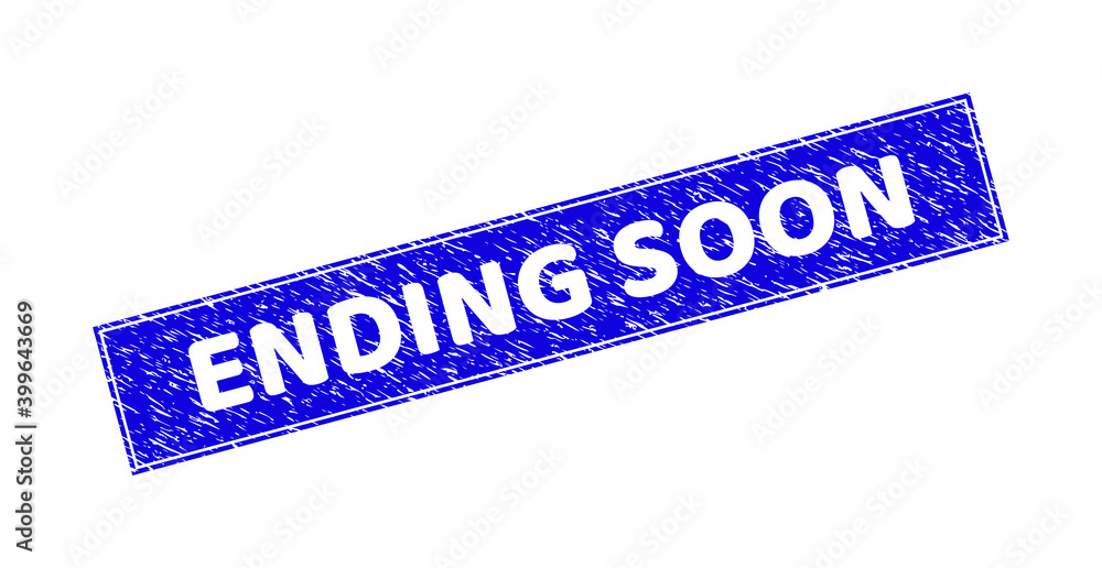Grunge ENDING SOON rectangle stamp seal. ENDING SOON hole text is ...
