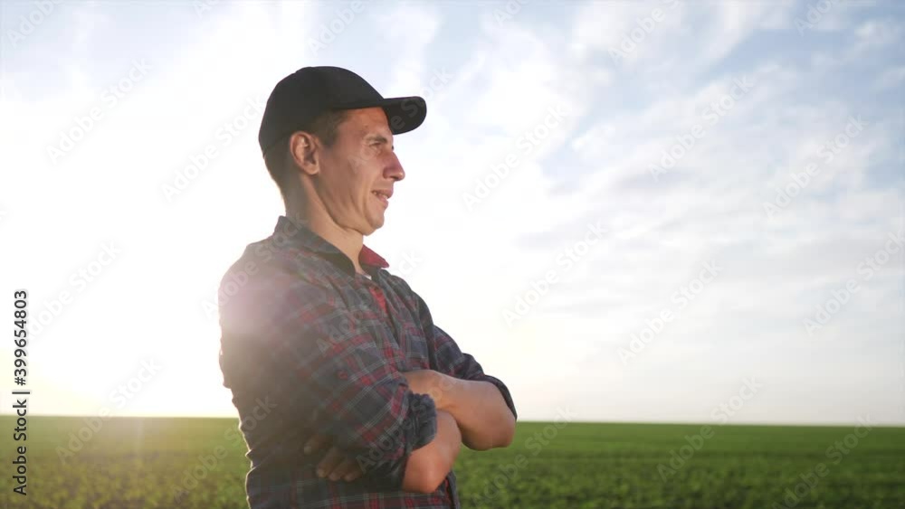 agriculture. farmer face portrait in field at harvest. agribusiness ...