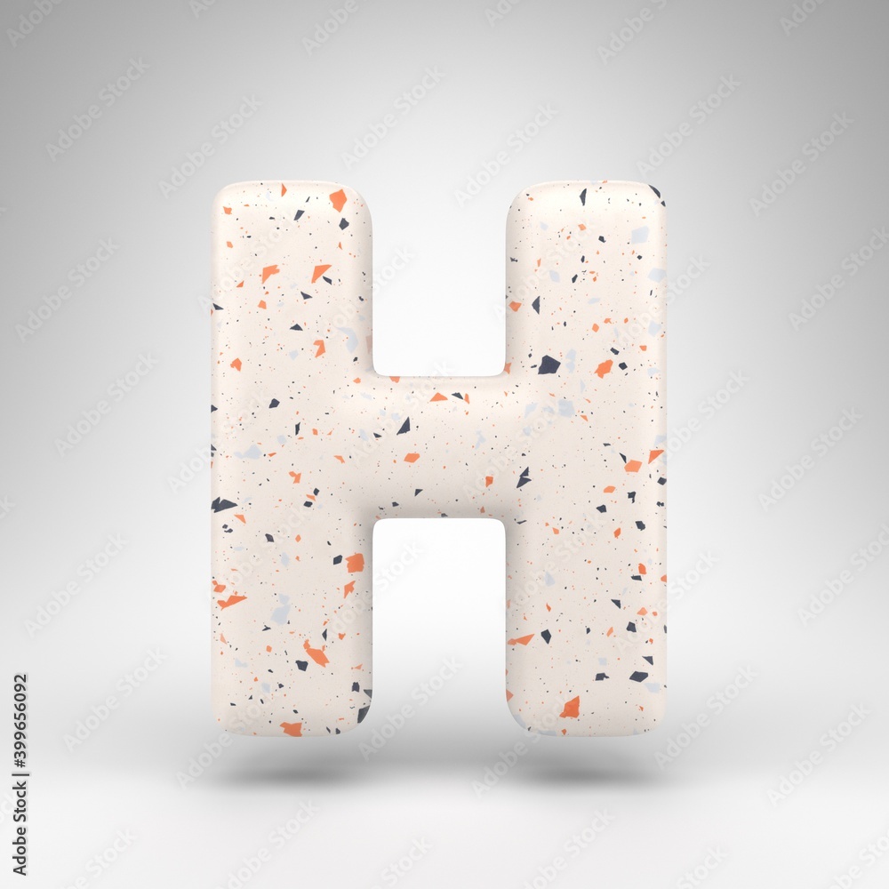 Letter H uppercase on white background. 3D letter with terrazzo pattern ...