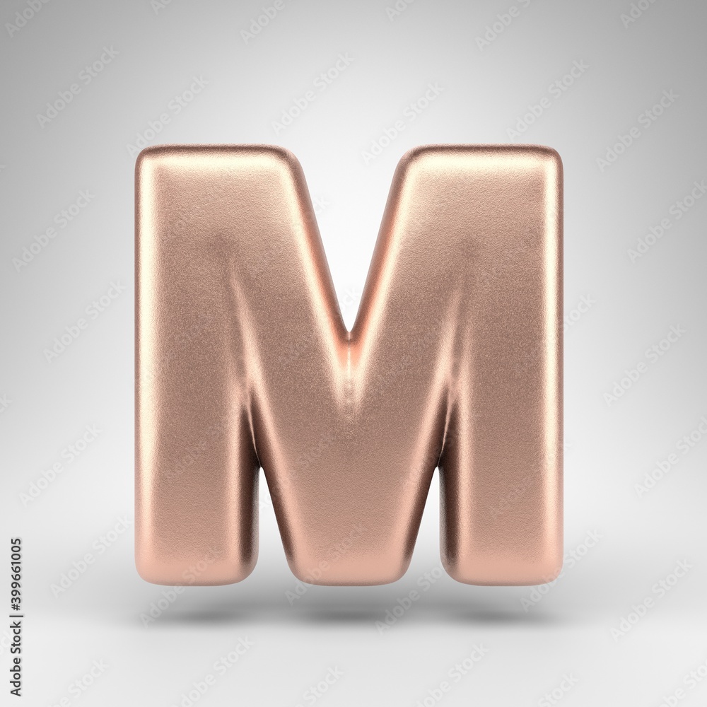 Letter M uppercase on white background. Matte copper 3D rendered font ...