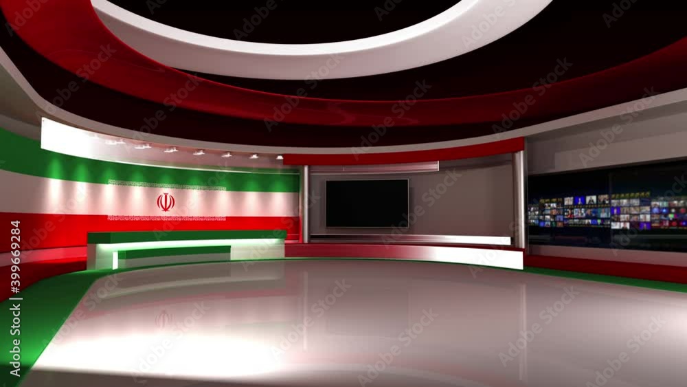 TV studio. Iran. Iranian flag. News studio. Loop animation. Background ...