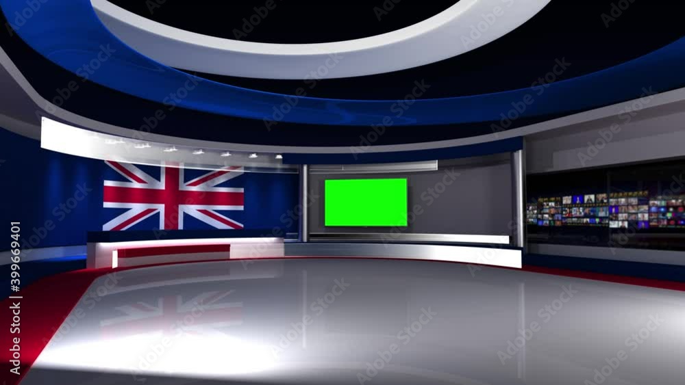 TV studio. Loop animation. United Kingdom. Great Britain. British flag ...