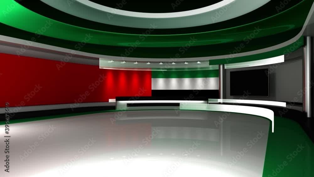 TV studio. Dubai. Dubai flag. News studio. Loop animation. Background ...