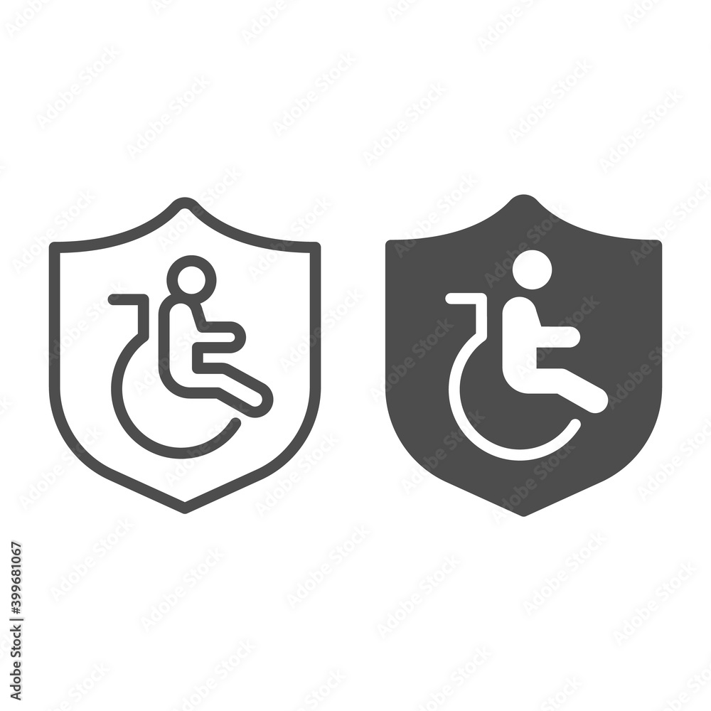 Wheelchair protection emblem line and solid icon, disability concept ...
