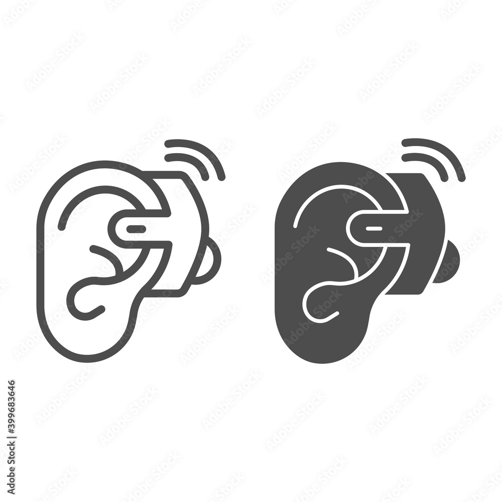 Ear hearing aid line and solid icon, disability concept, ear and ...