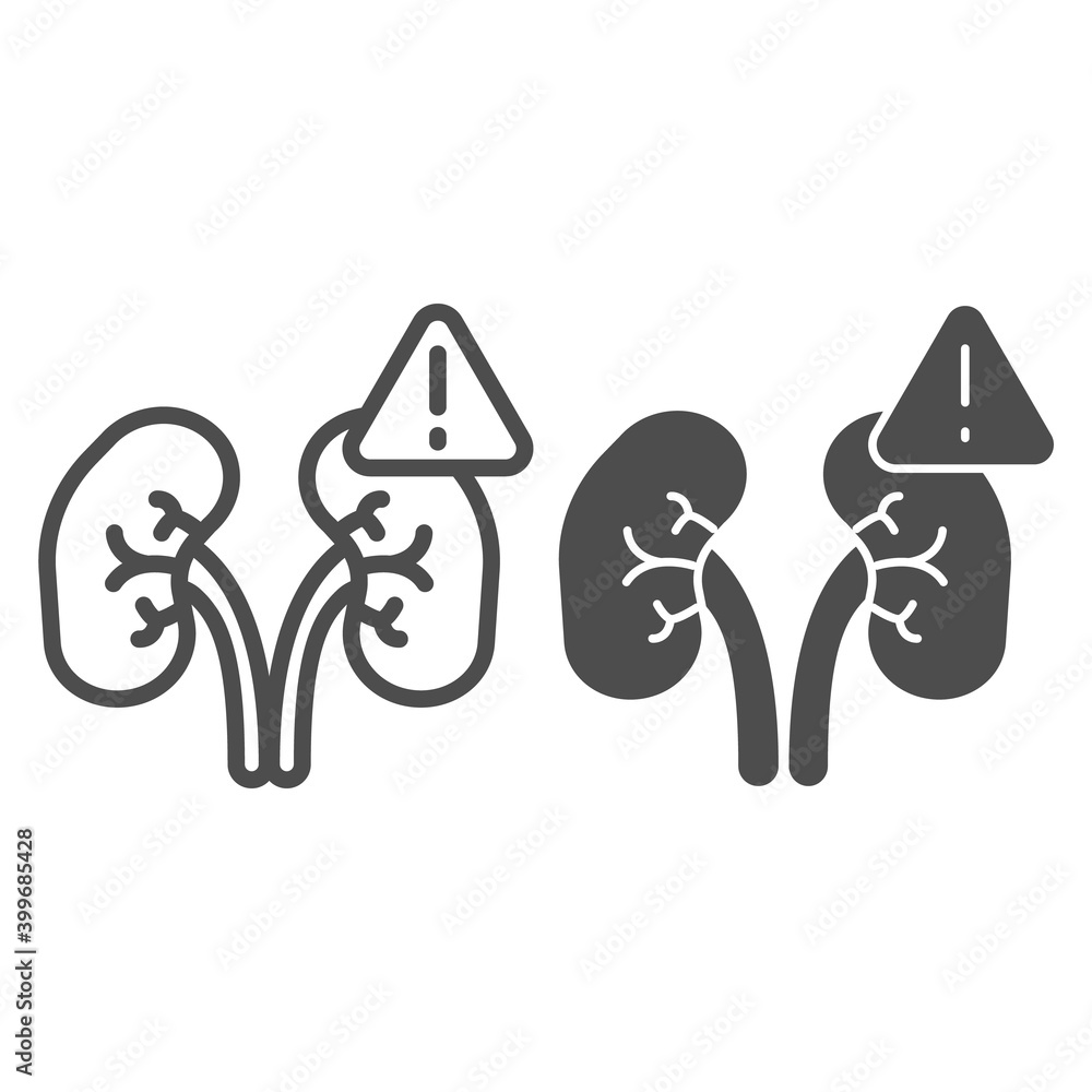 Exclamation point and kidney problems line and solid icon, disability ...