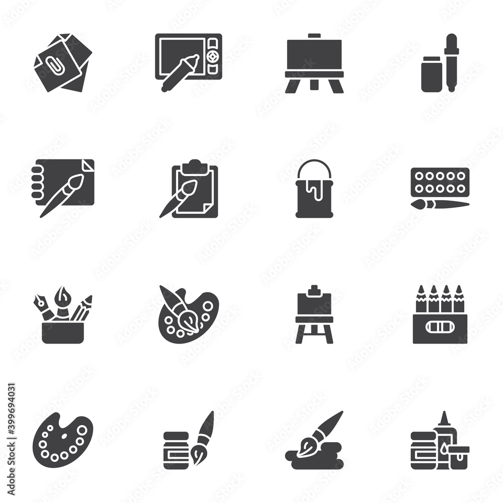 Drawing tools vector icons set, modern solid symbol collection, filled ...