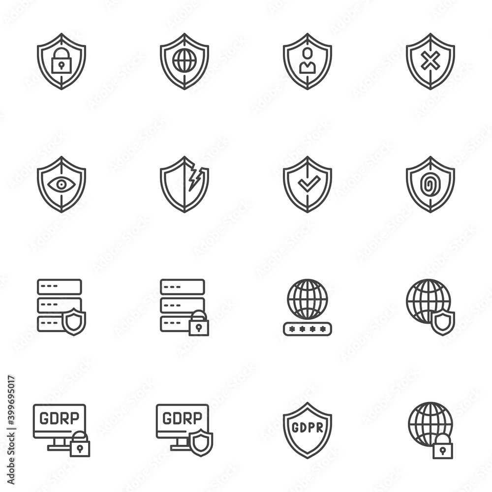 GDPR line icons set, outline vector symbol collection, linear style pictogram pack. Signs, logo ...