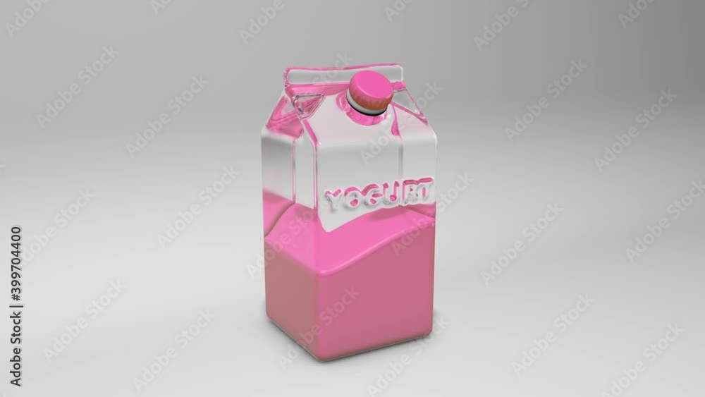 Liquid yogurt drink dairy carton box animation 3d white background ...