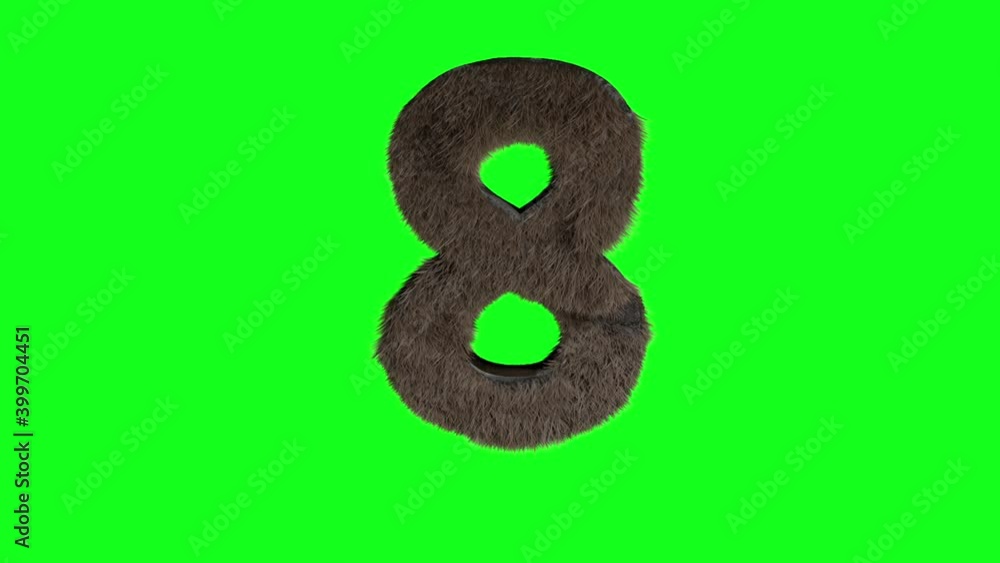 Abstract hairy number 8 eight sign fluffy furry digit green screen ...
